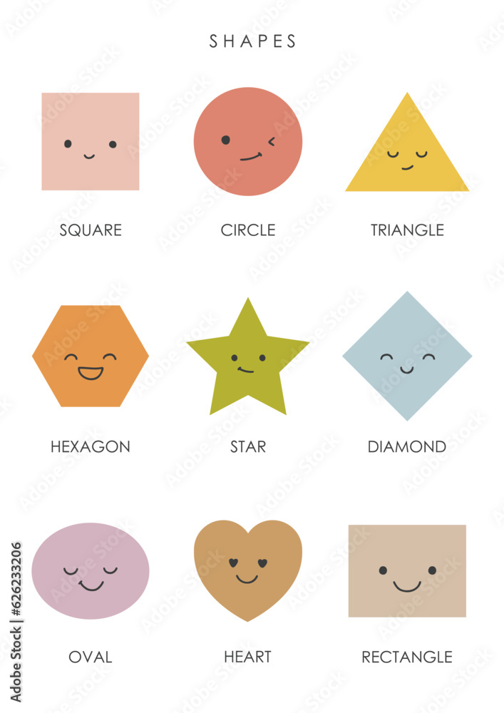 Geometric shapes illustration, educational material, kids vector ...