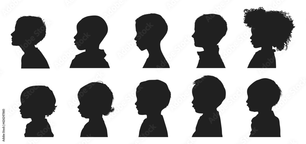 silhouette of a small child, silhouette of a boy and a girl. silhouette ...