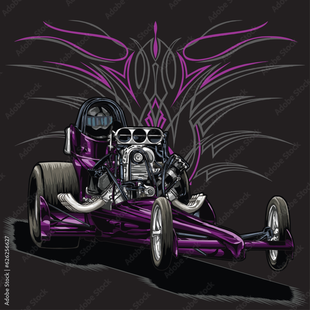 purple drag race racing car isolated in black background for business ...