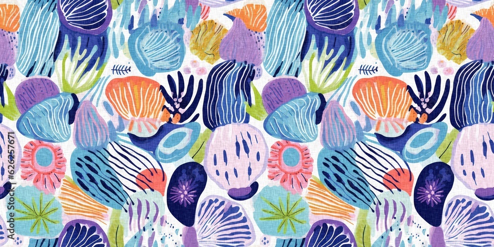 Seamless trendy underwater shell clam repeat background. Tropical ...