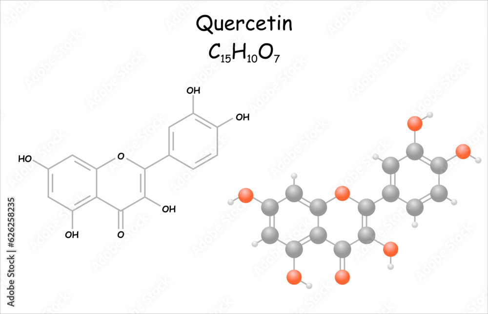 Stylized molecule model/structural formula of quercetin. Use as food ...