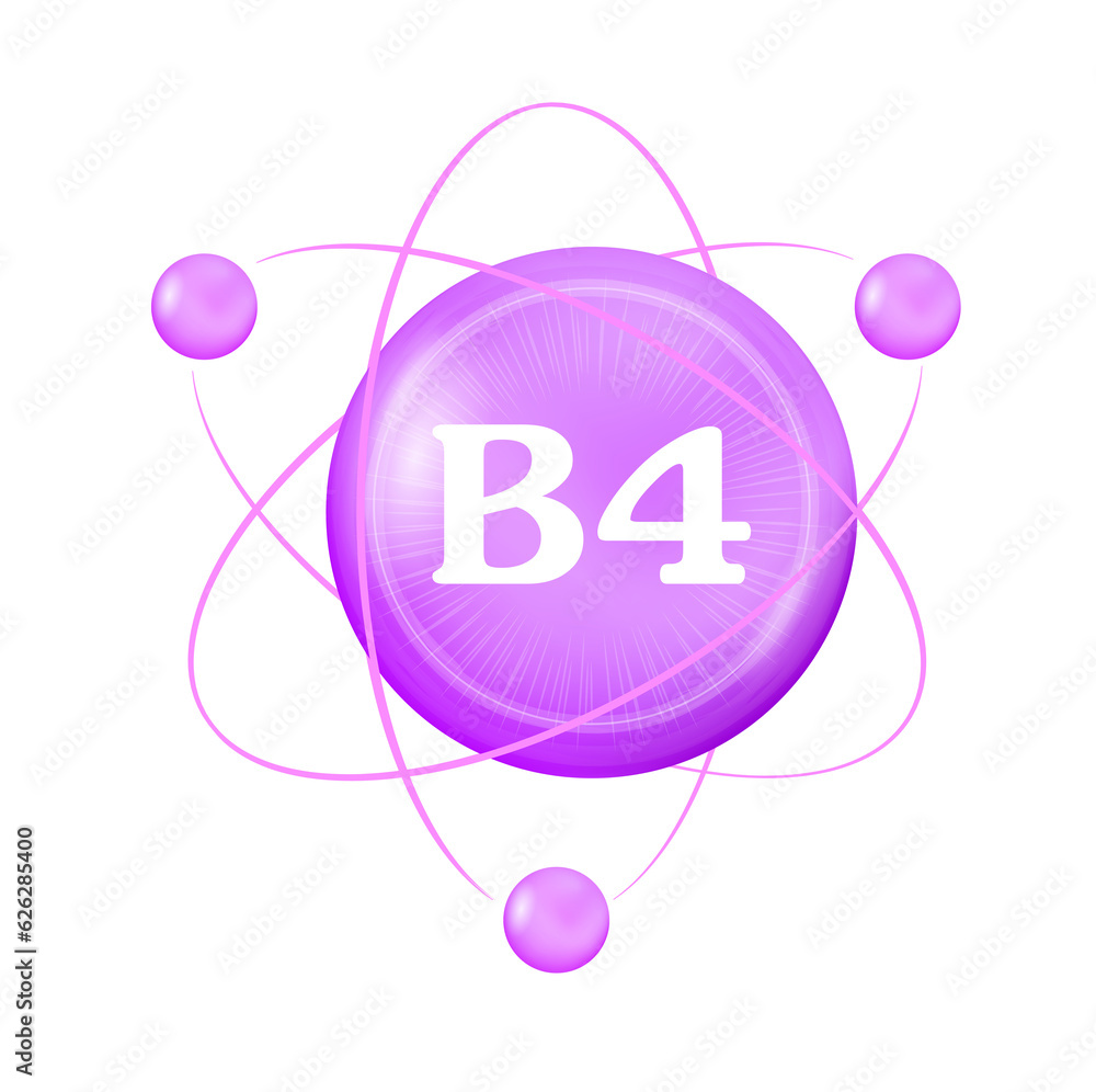 Vitamin B4 icon structure purple substance isolated on cut out PNG. pill complex with chemical ...