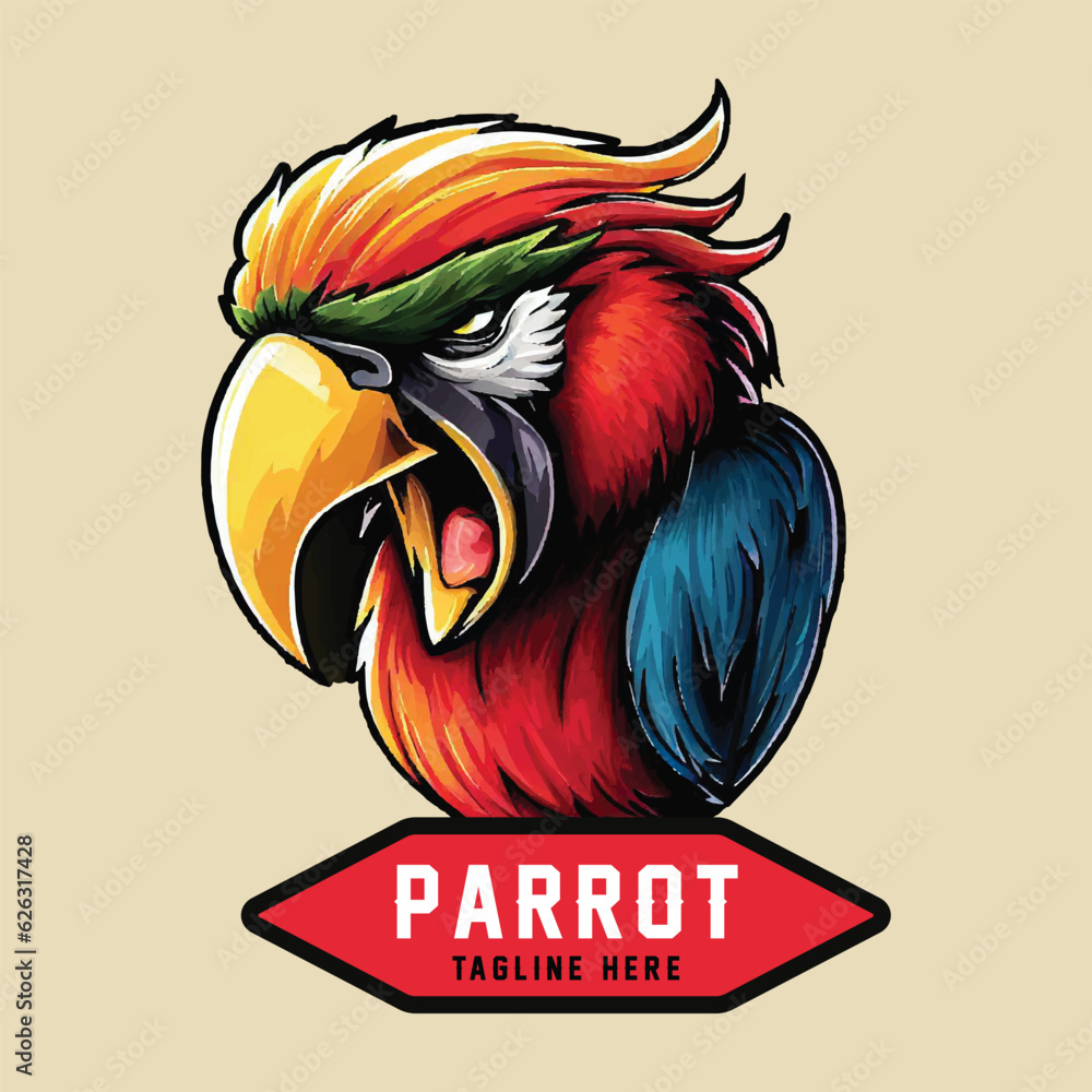 Multipurpose Angry Realistic Vintage Style Parrot E sports Mascot Logo ...