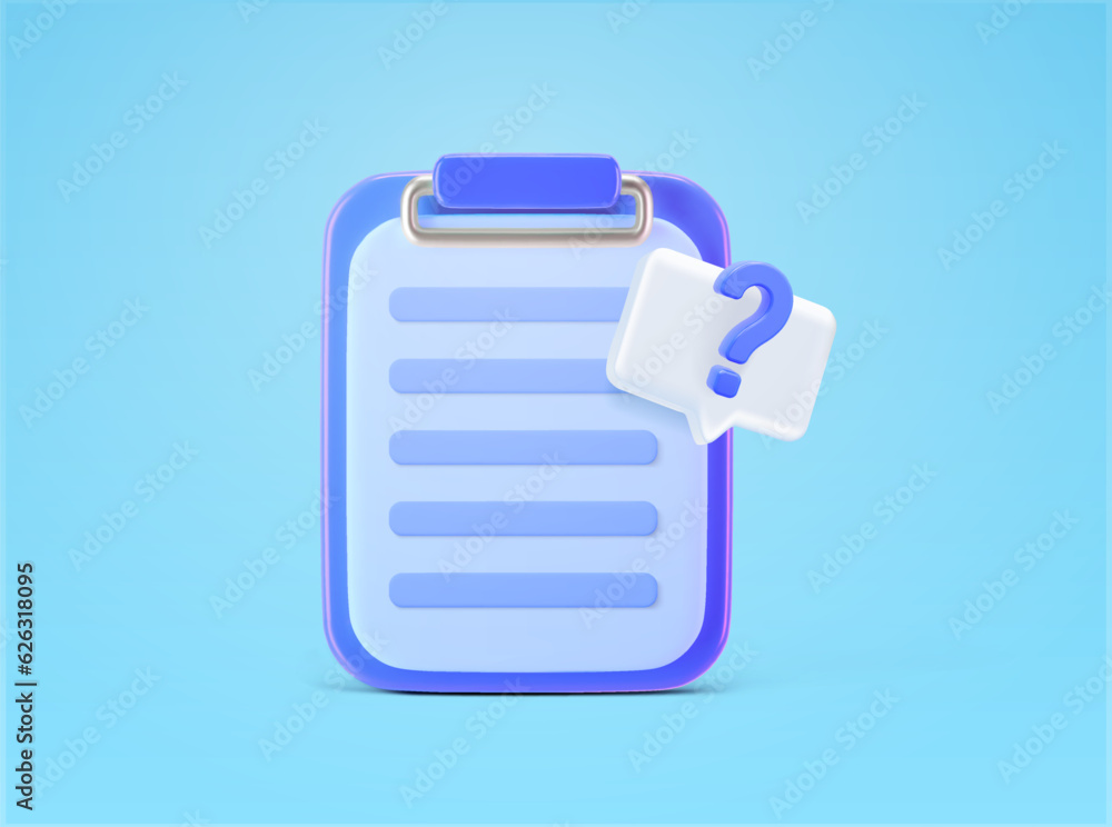 3d clipboard, document, file with question mark, chat or thinking ...