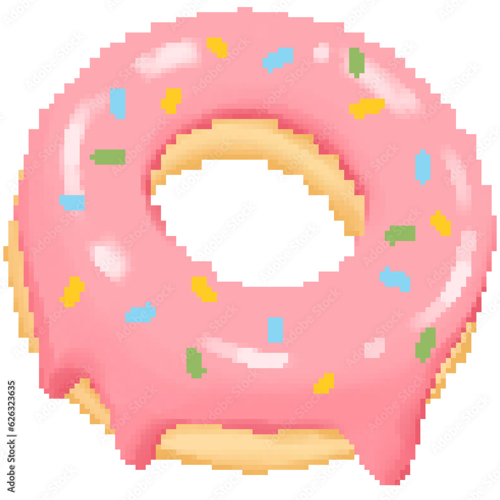 Cute pink strawberry donut in pixel art and transparent background png ...