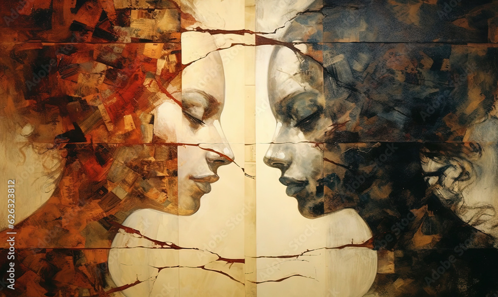 two faces of woman depicting a sad mood or a mental disorder Stock ...