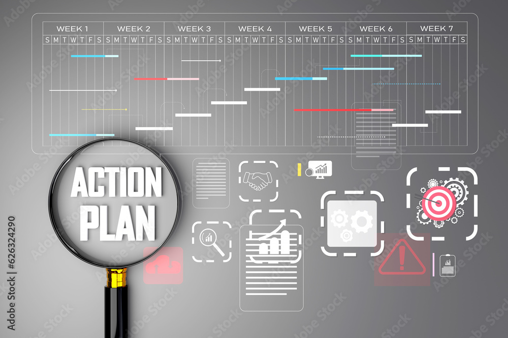 Planning, analysis and preparation of action plans. magnifying glass ...