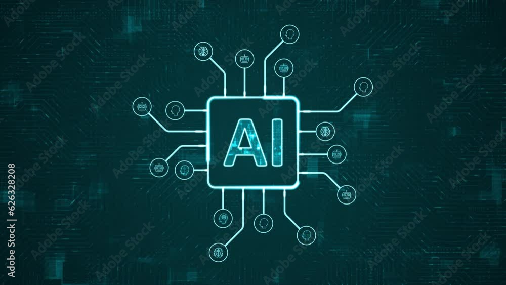 Motion graphic of Blue digital AI assistant logo and futuristic HUD ...