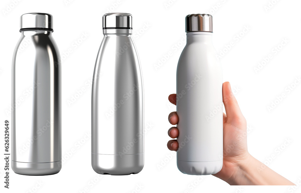 Empty Glossy Metal Reusable Water Bottle with Silver Bung Set. Design ...