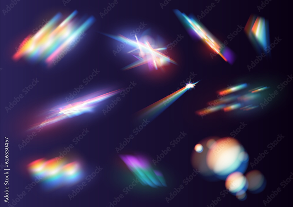 Set of colorful vector lenses and light flares with transparent effects ...