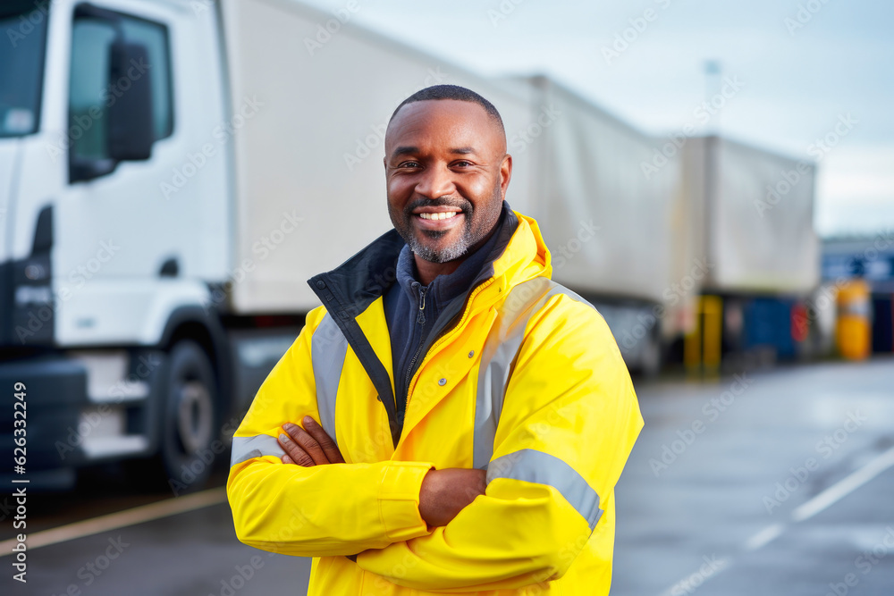 Portrait of a proud smiling male African American transportation ...