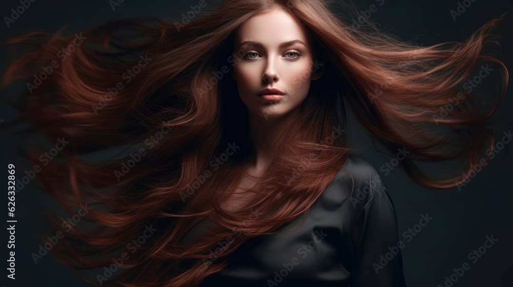 Beautiful model woman with long hairstyle care and beauty hair products ...