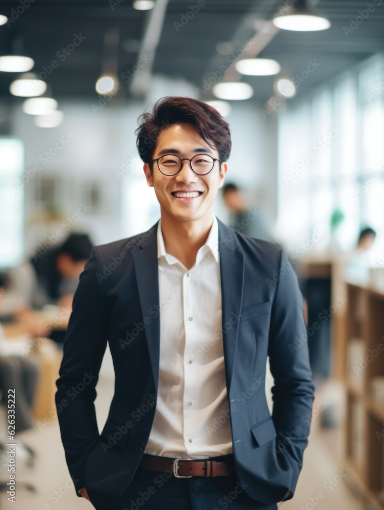 Confident handsome and successful asian man smiling and looking ...