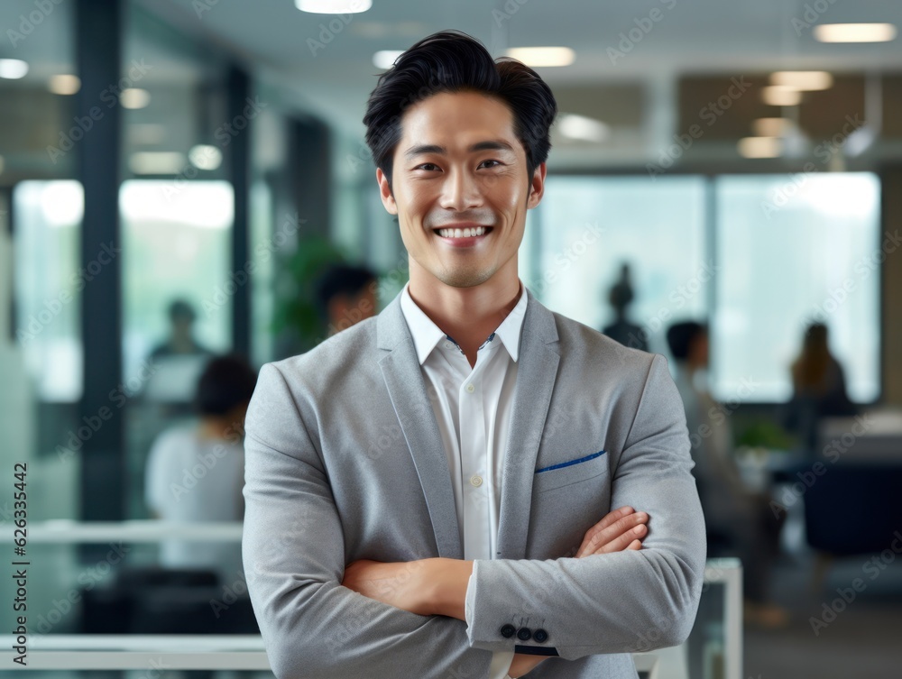 Confident handsome and successful asian man smiling and looking ...
