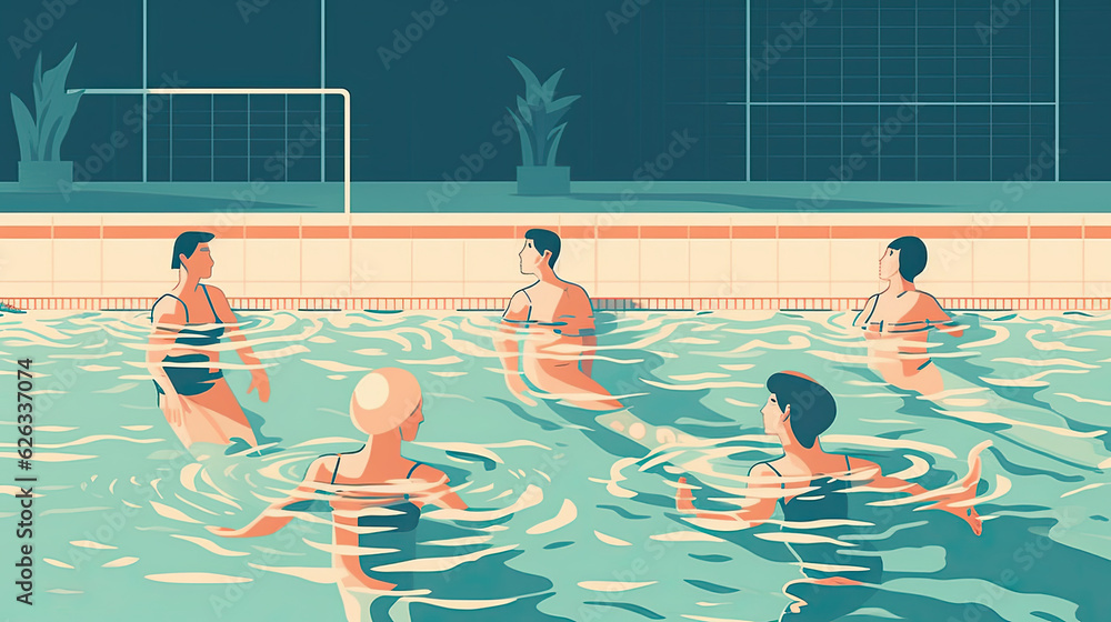 People swimming in the pool. illustration in flat cartoon style. Stock ...
