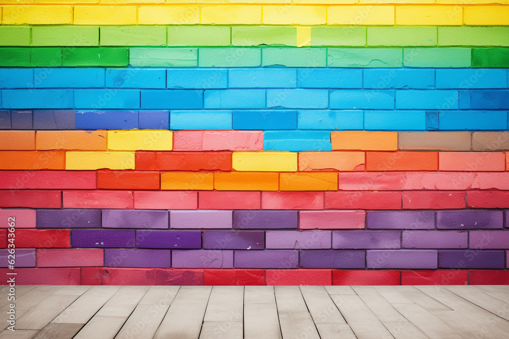 Rainbow colored brick wall background Stock Photo | Adobe Stock