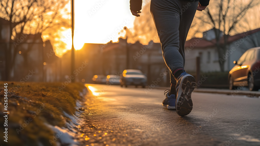 Runner woman feet running on road closeup on shoe.Created with ...