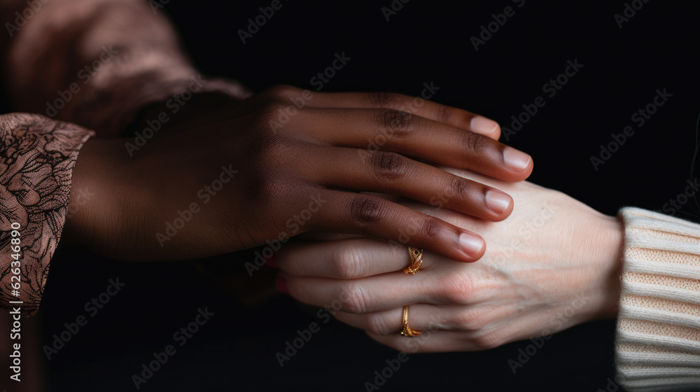 Two people with different skin colors holding hands with each other ...