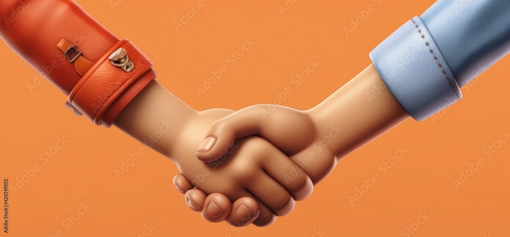 two caucasian men handshake isolated on a orange background ...
