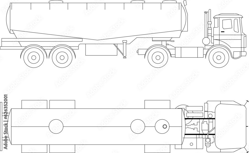 Sketch vector illustration of big water and oil tanker trailer car ...