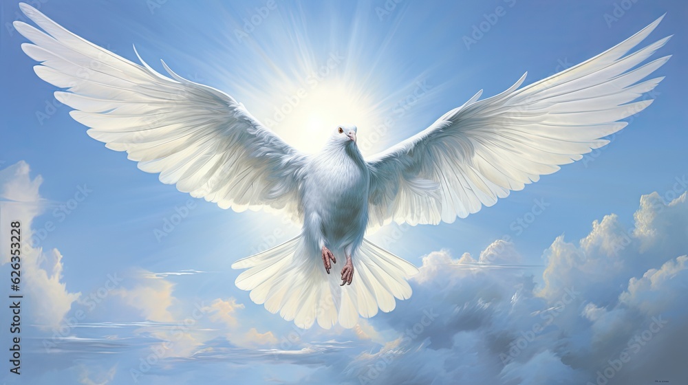 Holy Spirit, White dove flying in the sky, God's radiance, Generative ...