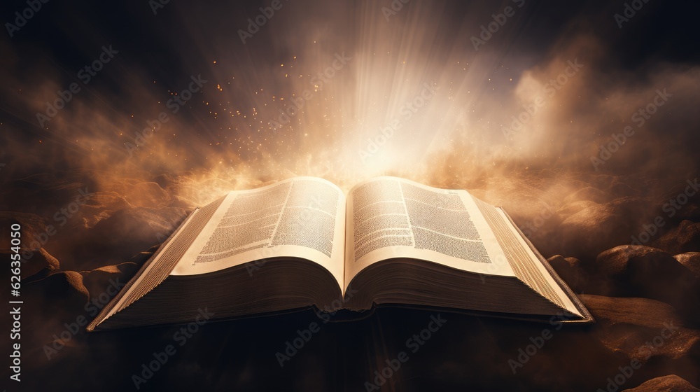 Open Christian book ,open bible with glowing lights, Generative AI ...