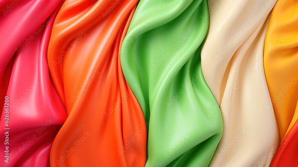 Collection of bright silk, satin or latex fabric samples of various ...