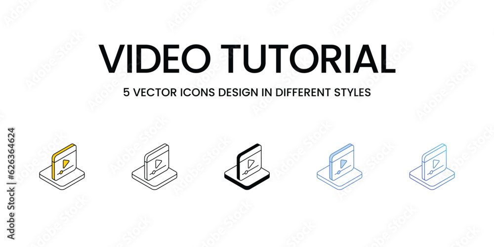 Video Tutorial Icon Design in Five style with Editable Stroke. Line ...