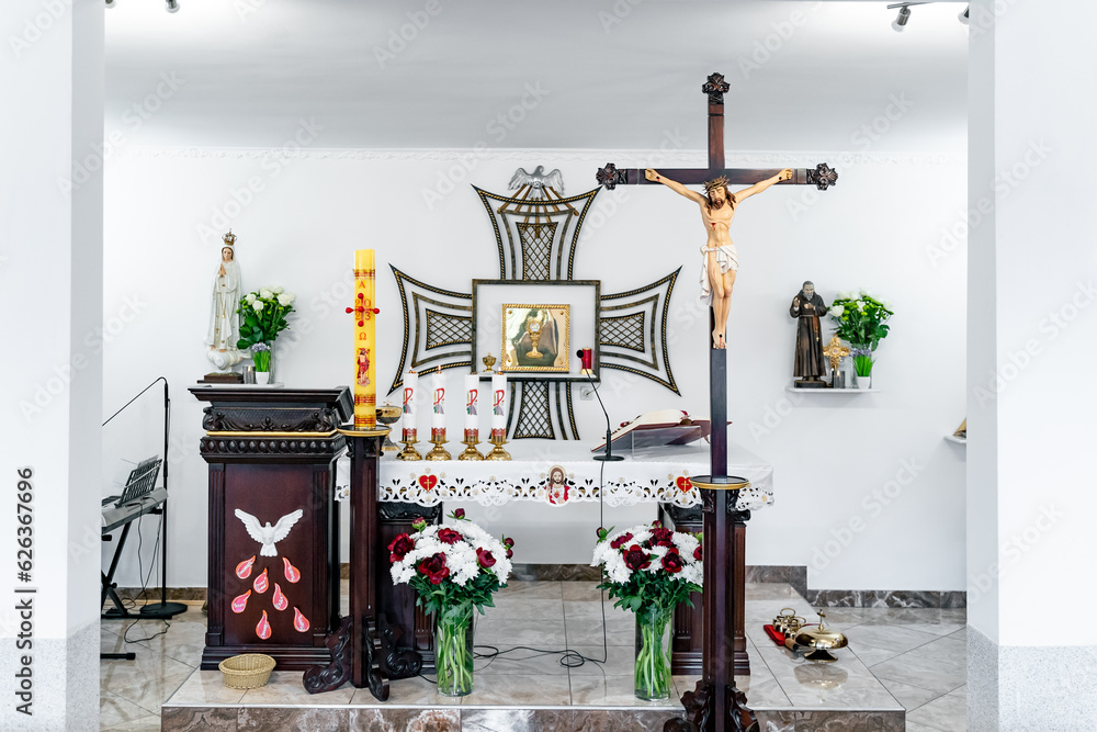 The city of Boyarka, Ukraine, Altar of the Roman Catholic Church in ...