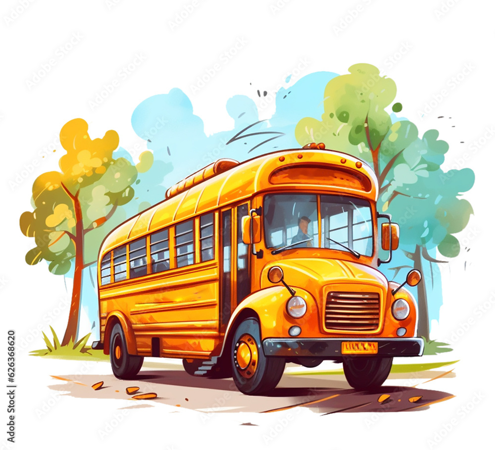 school bus waiting for children at bus stop cartoon style Stock ...