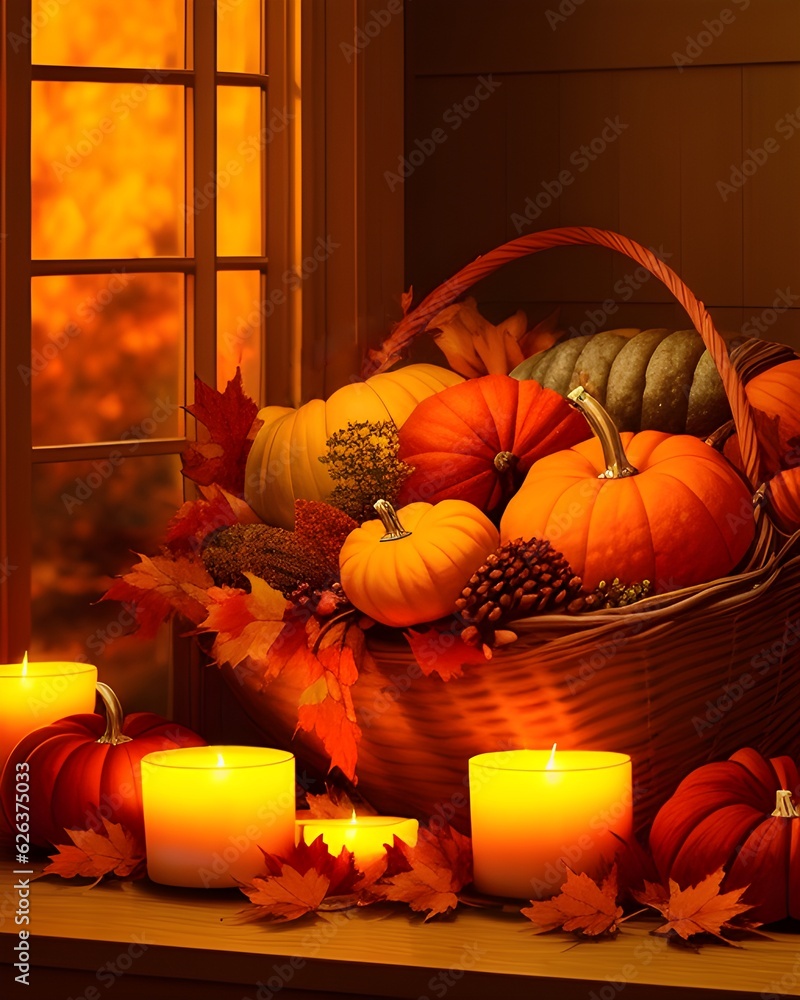 A bountiful cornucopia basket, known as a horn of plenty, full of a ...