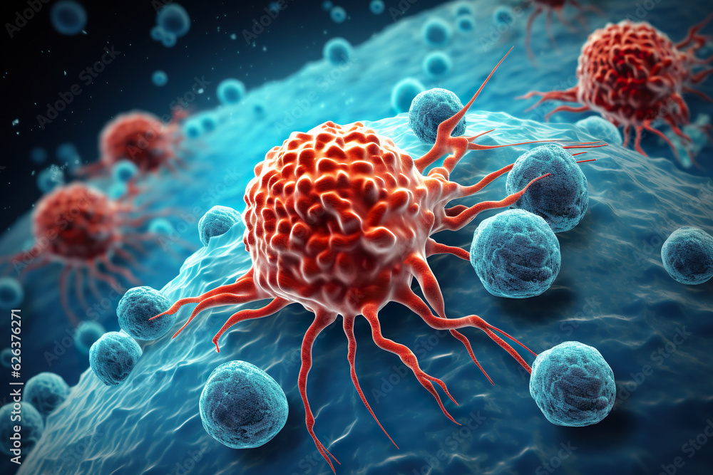 Concept of cancer cell attacking body cell. Representation of ...