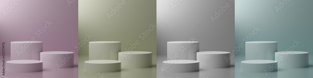 Blank circle podiums stands, 3D cylindrical pedestal display. Column ...