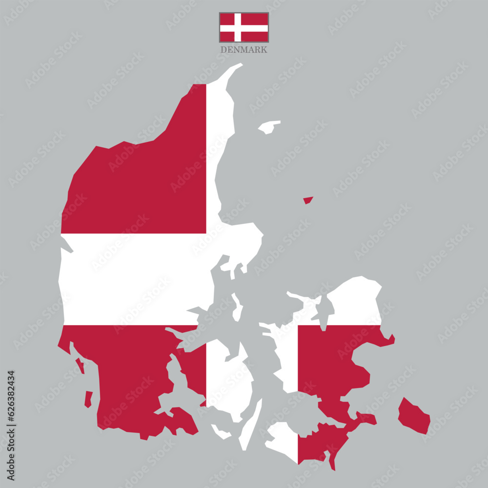Denmark vector map with flag and state in color. Background map eps 10 ...