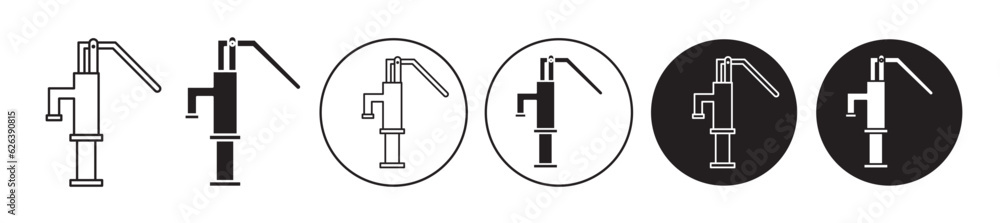 ground deep water hand pump icon set in black filled and outlined style ...