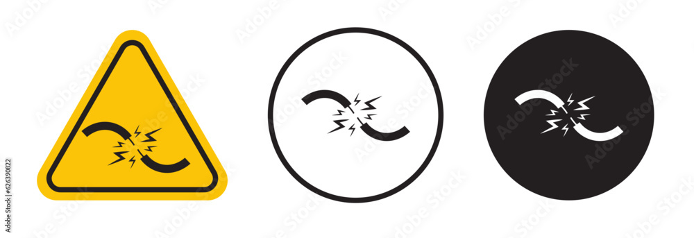 Short circuit icon set. electric wires short circuit warning sign in ...