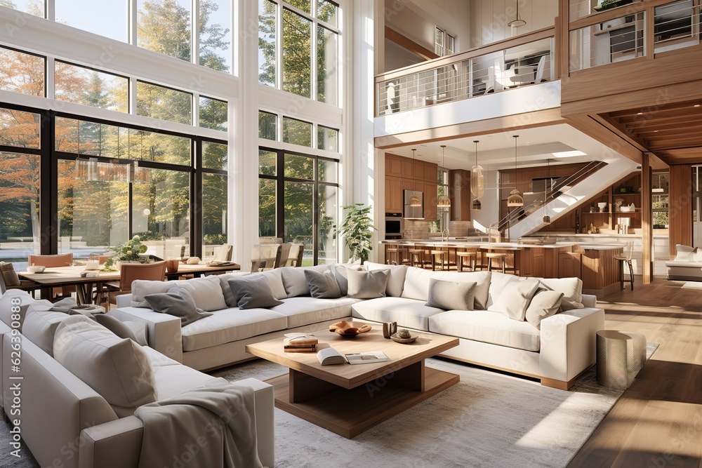 Minimalist marvel living room interior in new luxury home with open ...