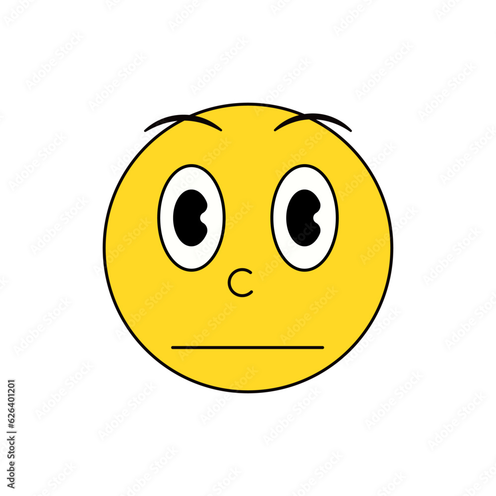 Vintage retro surprised emoticon. Vector emoji smiley icon illustration ...