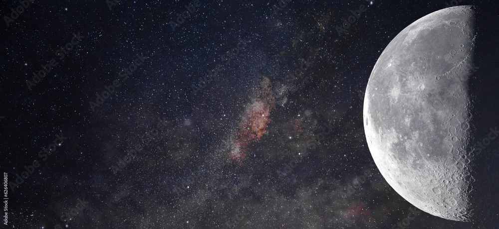 beautiful bright full moon in space with starry background in high ...