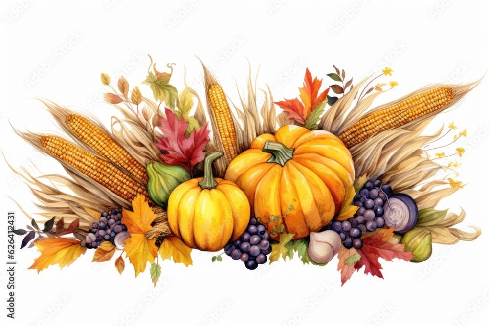 A group of pumpkins, corn, and other vegetables. Thanksgiving clipart ...