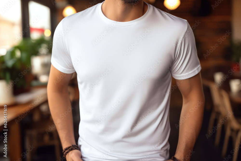 Blank White T-Shirt Mockup on Male Model, Empty Shirt Template for ...