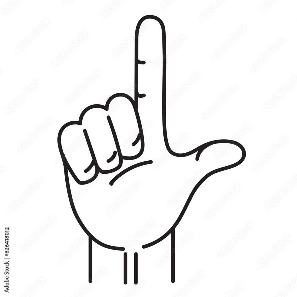 Mono line illustration of a hand making the Loser gesture made by ...