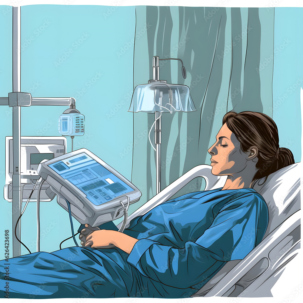Clipart of a nurse monitoring the recovery progress of a patient in the ...