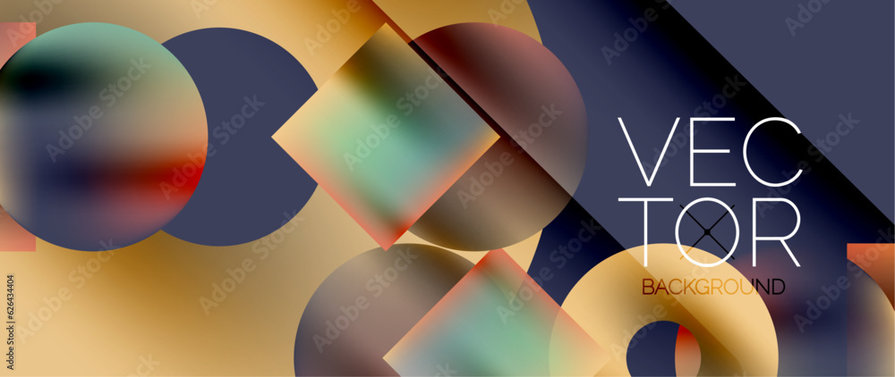 Squares and circles design. Fluid color gradients with metallic effects ...