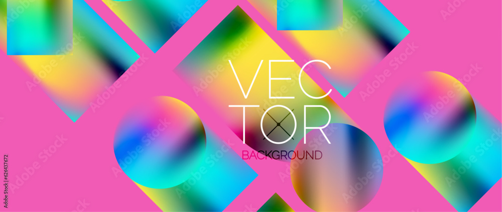 Squares and circles design. Fluid color gradients with metallic effects ...