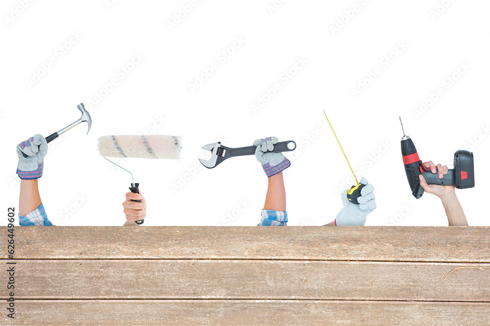 Digital png photo of hands with tools on transparent background Stock ...