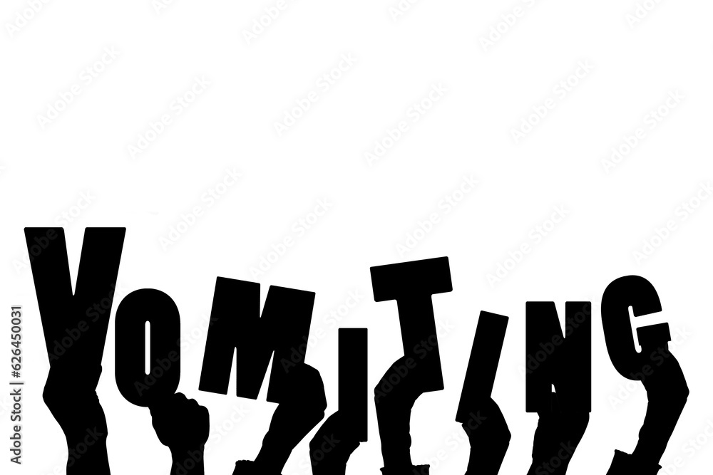 Digital png illustration of hands with vomiting text on transparent ...