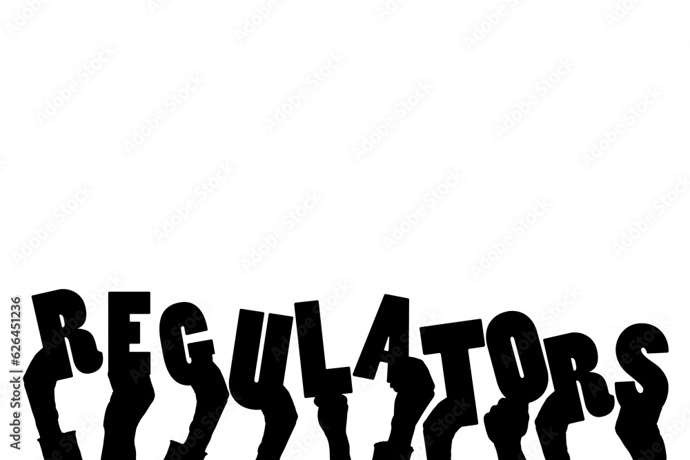 Digital png silhouette image of hands holding regulators text on ...