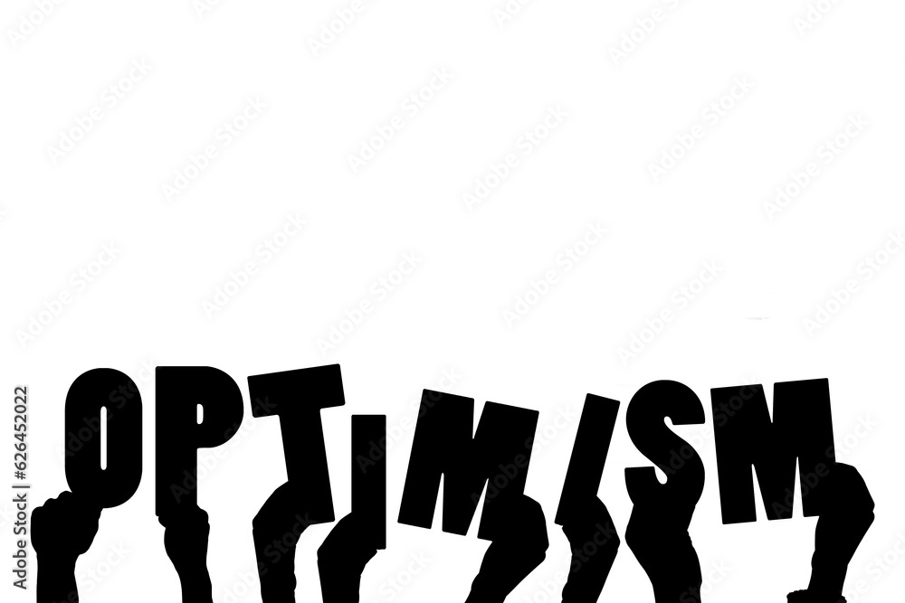 Digital png illustration of hands with optimism text on transparent ...