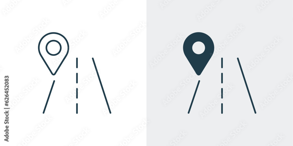 Route location icon vector. Destination with a map pin and road line ...